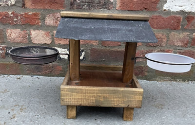Wooden Ground Bird Feeder Table Station Bird Bath Fully Assembled