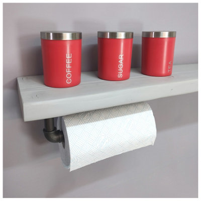 Wooden Handmade Rustic Kitchen Roll Silver Holder with Antique Grey ...