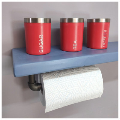 Wooden Handmade Rustic Kitchen Roll Silver Holder with Nordic Blue ...