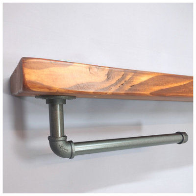 Wooden Handmade Rustic Kitchen Roll Silver Holder with Teak Shelf 9 ...