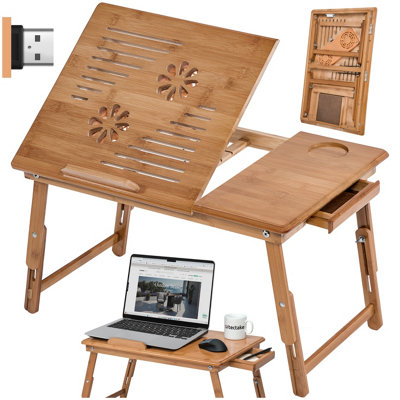 Wooden laptop bed table 55x35x26cm adjustable with USB dual fan - brown ...