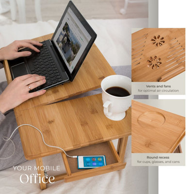 Wooden laptop bed table 55x35x26cm adjustable with USB dual fan - brown ...
