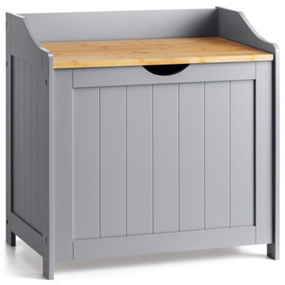 Wooden Laundry Box Bin Grey Bamboo Bathroom Storage Basket Linen Chest ...