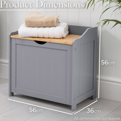Wooden Laundry Box Bin Grey Bamboo Bathroom Storage Basket Linen Chest ...
