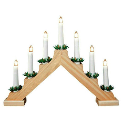 Wooden LED Candle Bridge with Timer Christmas Decoration - Natural