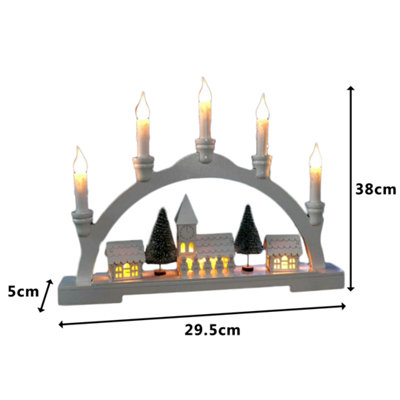 Wooden LED Candle Bridge with Village Scene