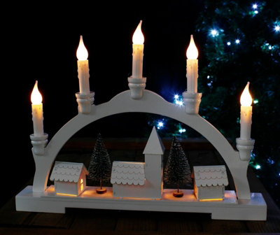 Wooden LED Candle Bridge with Village Scene