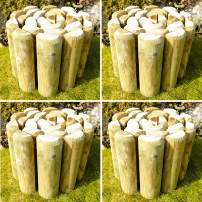 Wooden Log Edging Border Lawn Border Edge (H)200mm (L)1.8m Set of 4