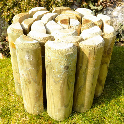 Wooden Log Edging Border Lawn Border Edge (H)200mm (L)1.8m Set of 4