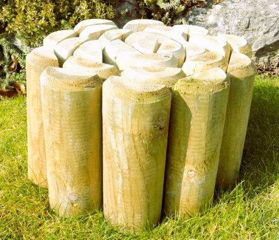 Wooden Log Edging rolls Border Lawn Border Edge (H)180mm (L)1.8m Set of 4