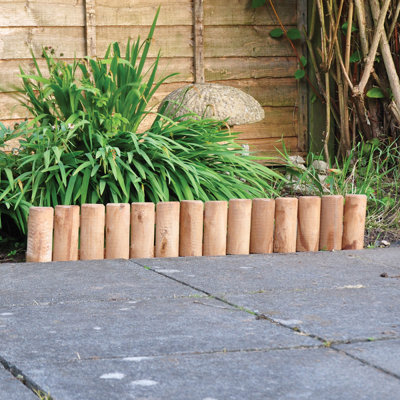 Wooden Log Picket Fence Panels Garden Wood Lawn Border Flower Edging ...
