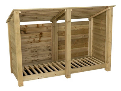 Wooden log store (roof sloping back) W-187cm, H-126cm, D-88cm - natural ...