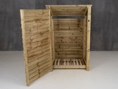 Wooden log store (roof sloping back) with door W-119cm, H-180cm, D-88cm ...