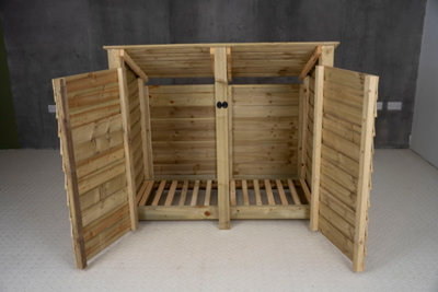 Wooden log store (roof sloping back) with door W-146cm, H-126cm, D-88cm ...