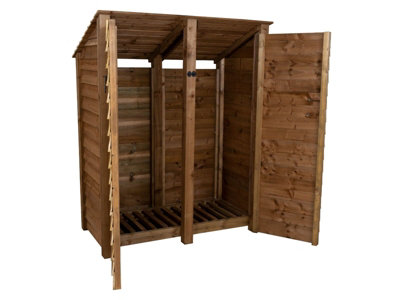 Wooden log store (roof sloping back) with door W-146cm, H-180cm, D-88cm ...