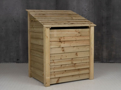 Wooden log store (roof sloping back) with door W-99cm, H-126cm, D-88cm ...