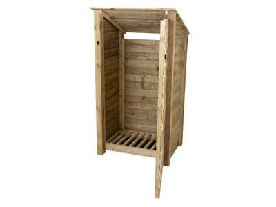 Wooden log store (roof sloping back) with door W-99cm, H-180cm, D-88cm ...