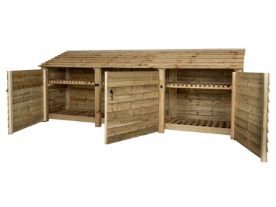 Wooden log store with door and kindling shelf W-335cm, H-126cm, D-88cm ...