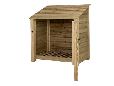 Wooden log store with door W-119cm, H-126cm, D-88cm - natural (light ...