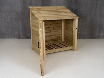 Wooden log store with door W-119cm, H-126cm, D-88cm - natural (light ...