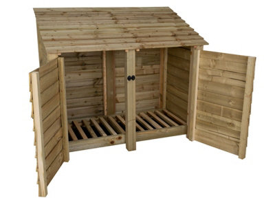 Wooden log store with door W-146cm, H-126cm, D-88cm - natural (light ...