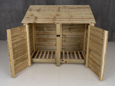 Wooden log store with door W-146cm, H-126cm, D-88cm - natural (light ...