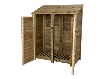 Wooden log store with door W-146cm, H-180cm, D-88cm - natural (light ...