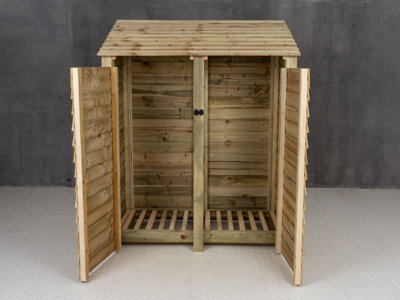 Wooden log store with door W-146cm, H-180cm, D-88cm - natural (light ...