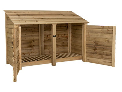 Wooden log store with door W-187cm, H-126cm, D-88cm - natural (light ...