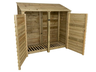 Wooden log store with door W-187cm, H-180cm, D-88cm - natural (light ...