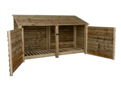 Wooden log store with door W-227cm, H-126cm, D-88cm - natural (light ...