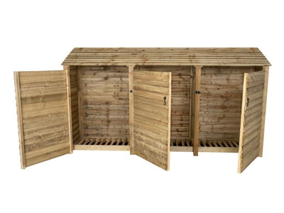 Wooden log store with door W-335cm, H-180cm, D-88cm - natural (light ...