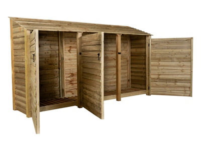 Wooden log store with door W-335cm, H-180cm, D-88cm - natural (light ...