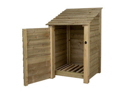 Wooden log store with door W-79cm, H-126cm, D-88cm - natural (light ...