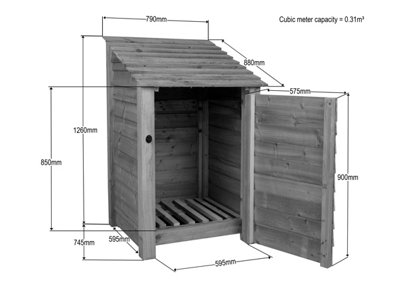 Wooden log store with door W-79cm, H-126cm, D-88cm - natural (light ...