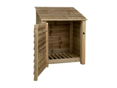 Wooden log store with door W-99cm, H-126cm, D-88cm - natural (light ...