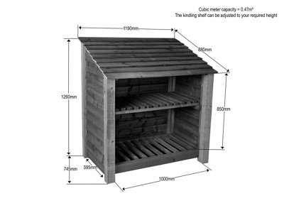 Wooden log store with kindling shelf W-119cm, H-126cm, D-88cm - natural ...