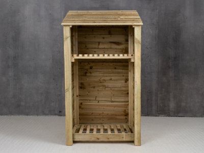 Wooden log store with kindling shelf W-99cm, H-180cm, D-88cm - natural ...