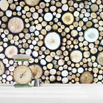 Wooden Log Themed Wallpaper Textured Paste The Paper High Quality ...