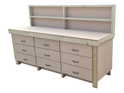 Wooden MDF top workbench, tool cabinet with drawers (V.2) (H-90cm, D ...