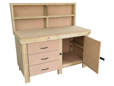 Wooden MDF top workbench, tool cabinet with lockable cupboard (V.3) (H ...