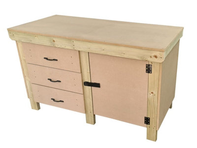 Wooden MDF top workbench, tool cabinet with lockable cupboard (V.3) (H ...