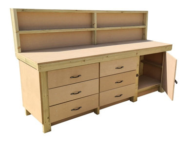 Wooden MDF top workbench, tool cabinet with lockable cupboard (V.3) (H ...