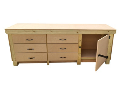 Wooden MDF top workbench, tool cabinet with lockable cupboard (V.3) (H ...