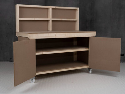Wooden MDF Top Workbench With Lockable Cupboard (V.9) (H-90cm, D-70cm ...