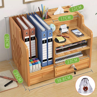 Wooden Office Desk Organiser Stationary Storage Home Tidy Storage ...