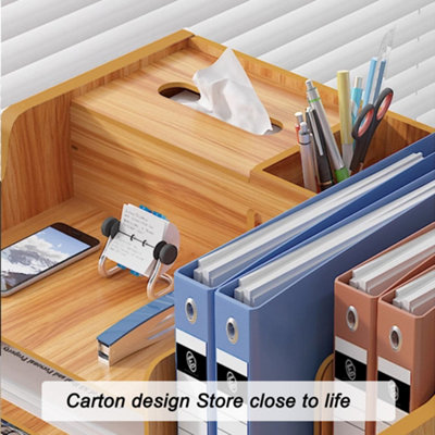Wooden Office Desk Organiser Stationary Storage Home Tidy Storage ...