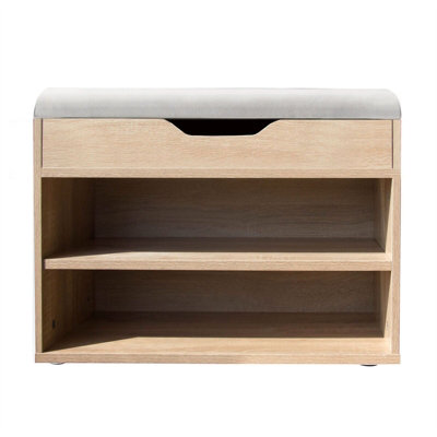 Wooden Ottoman Shoes Storage Rack Bench Padded Grey Seat Cabinet ...