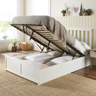 Wooden Ottoman Storage Bed in White size King