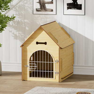 Wooden Pet House Doghouse with Wire Door 41.5cm W x 57cm D x 60cm H